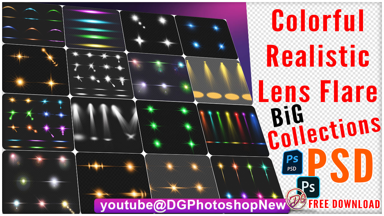 Colorful Realistic Glowing Lens Flare Lights Big Collections Psd ...