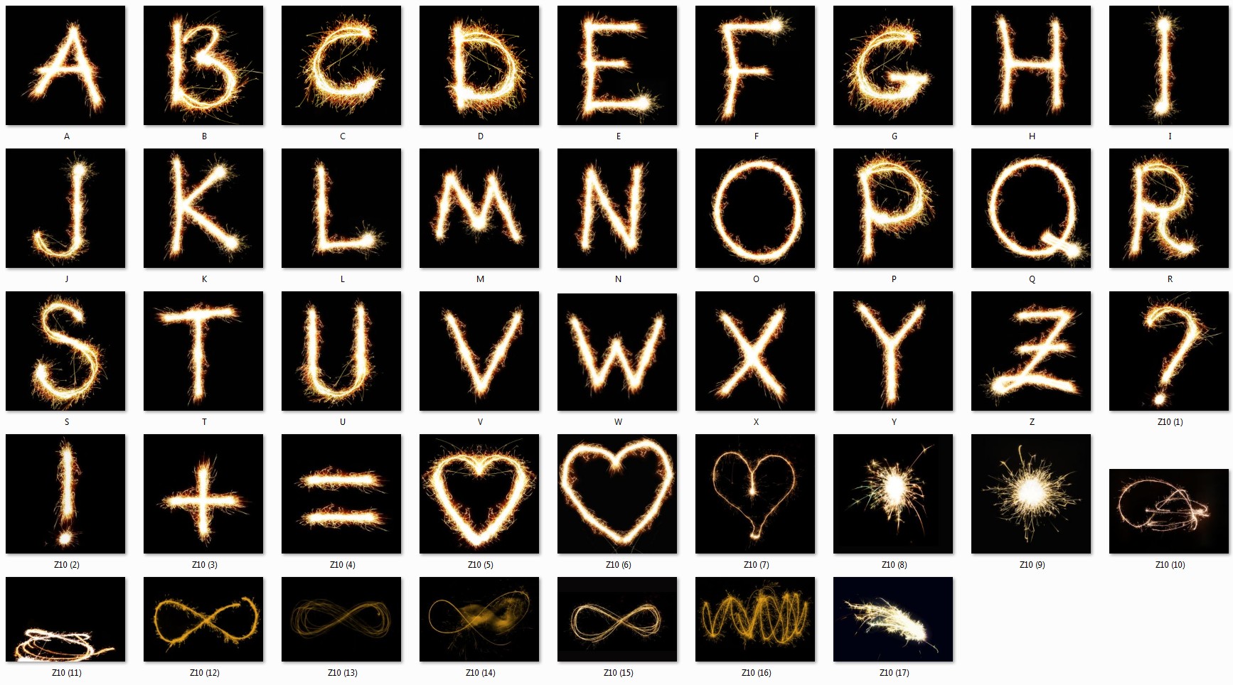 40 Sparklers Alphabet Photoshop Overlay – DGPik