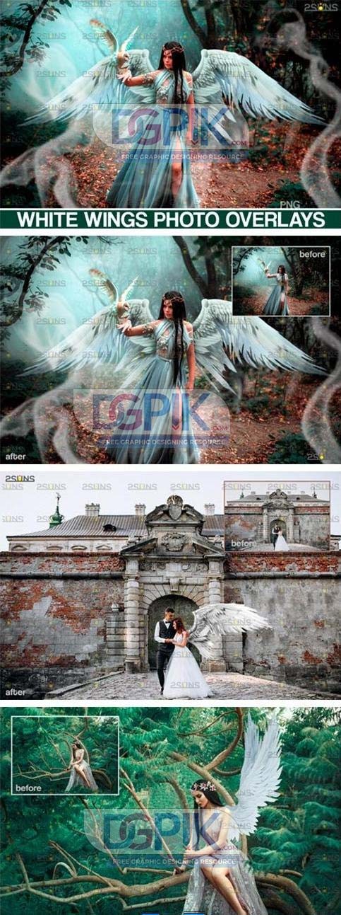 Realistic White Angel Wings Photoshop Overlays - DGPik