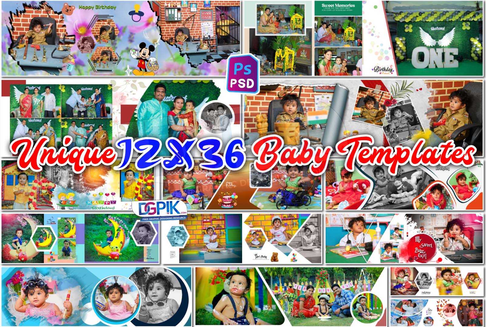 Unique 12X36 Baby Birthday Album Design PSD Templates – DGPik