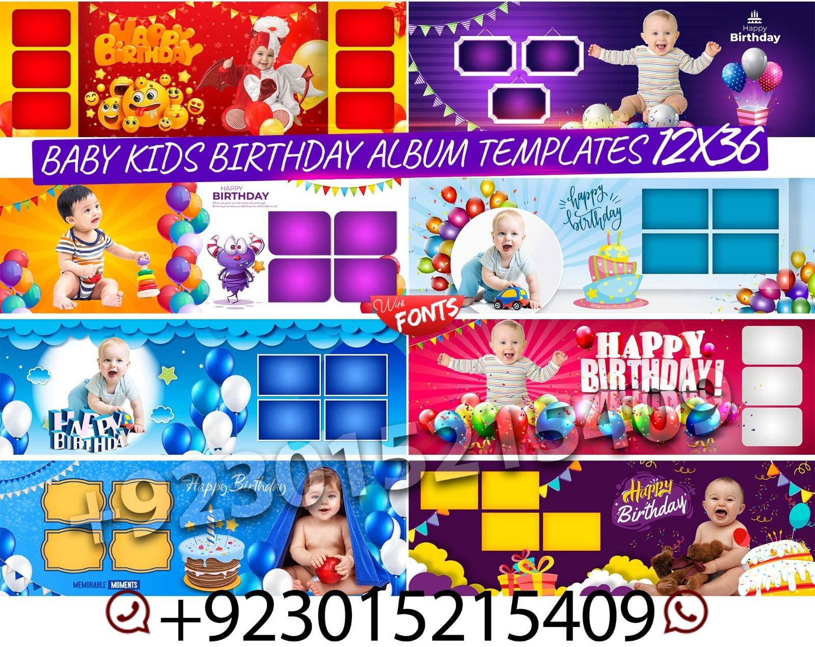 BABY KIDS BIRTHDAY ALBUM TEMPLATES 12X36 PSD DG1096 – DGPik